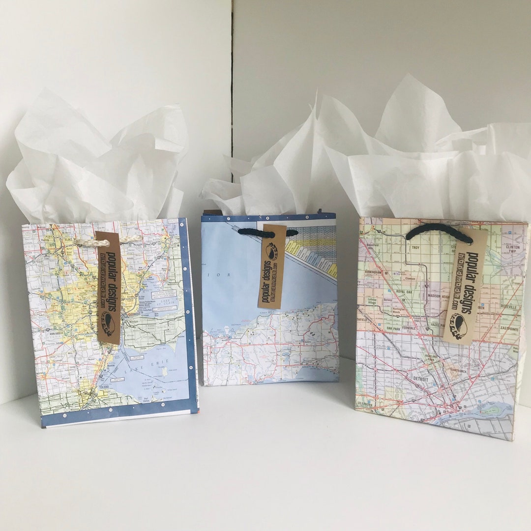3 Michigan Map Gift Bags Detroit Detroit City UP - Etsy