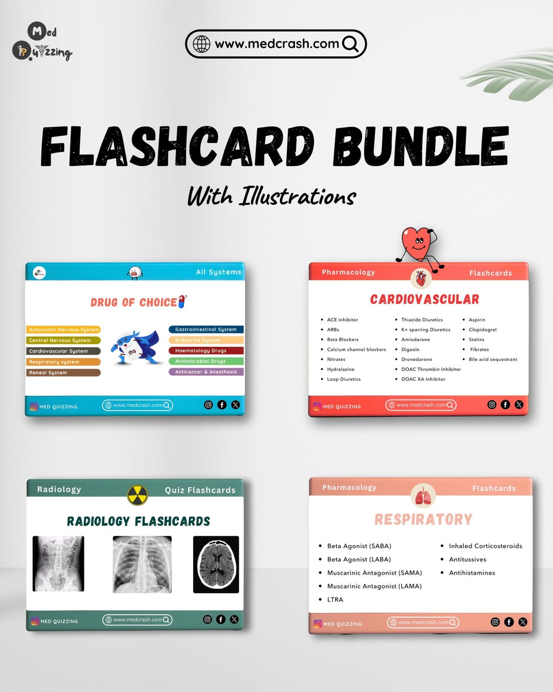 Medical Flashcards Bundle: Pharmacology, Radiology, USMLE Study Guide ...