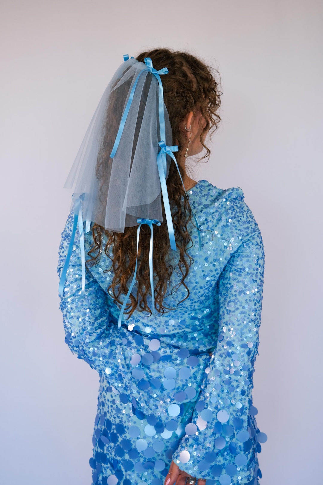 Sophie Bow Veil - Baby Blue Soft Tulle Mini Bridal Veil - Etsy