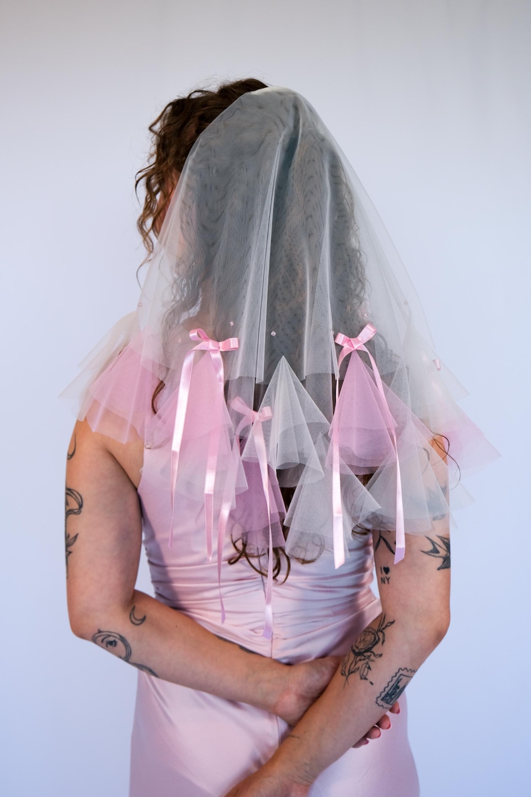 Fairy Dust Veil - Ivory & Pastel Pink Soft Tulle Mini Bridal Veil - Etsy