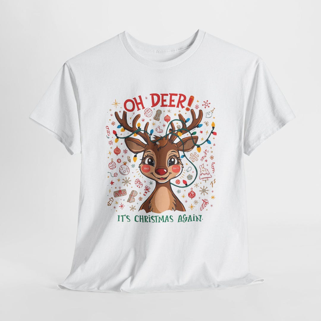 Oh Deer Reindeer Christmas Tee | Cute Reindeer Face Holiday Shirt ...