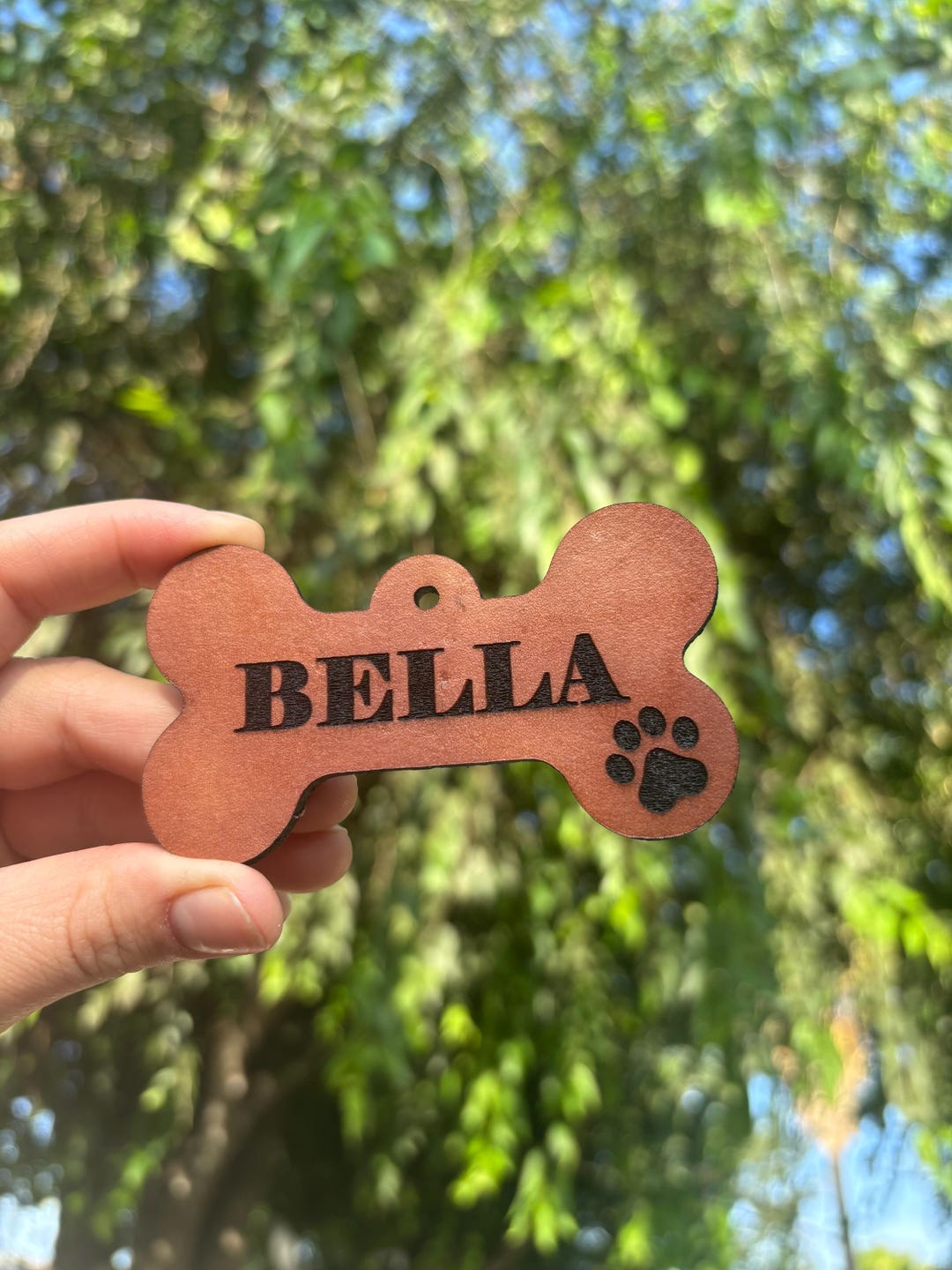 Personalized Leather Dog Bone Name Tag: Engraved Pet ID Keychain - Etsy