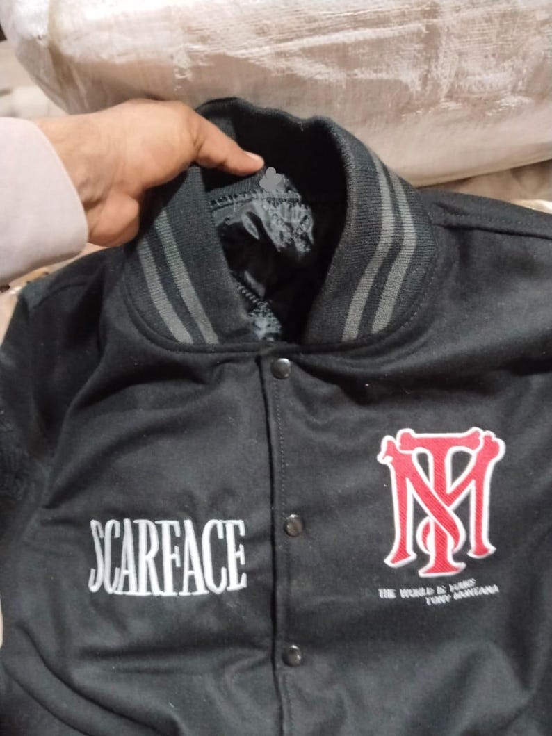 Scarface Varsity Jacket: Leather Sleeves, Embroidered 'the World is ...