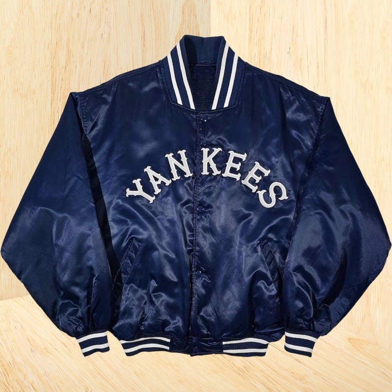 Vintage 90s NY Yankees Satin Bomber Jacket: Embroidered Letterman Style ...