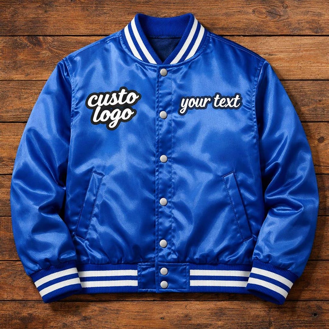 Custom Satin Varsity Jacket | Personalized Logo Jacket | Blue Bomber ...