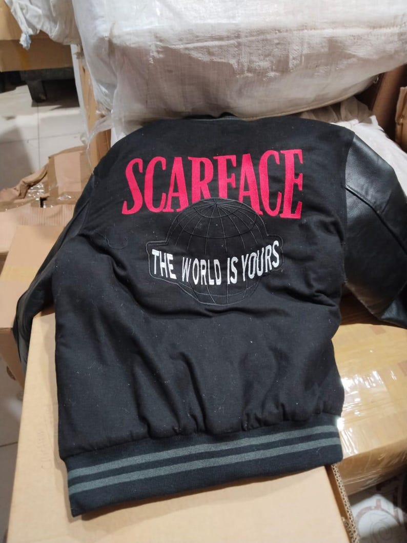 Scarface Varsity Jacket: Leather Sleeves, Embroidered 'the World is ...