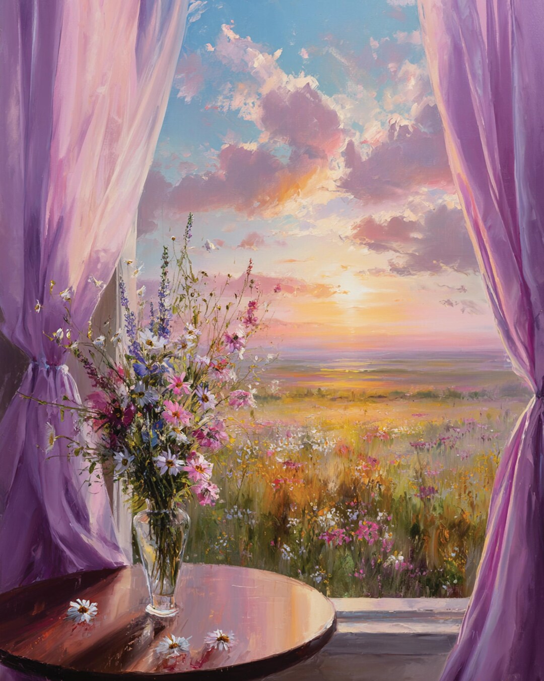 Lavender Sunset Window View Printable Decor - Etsy