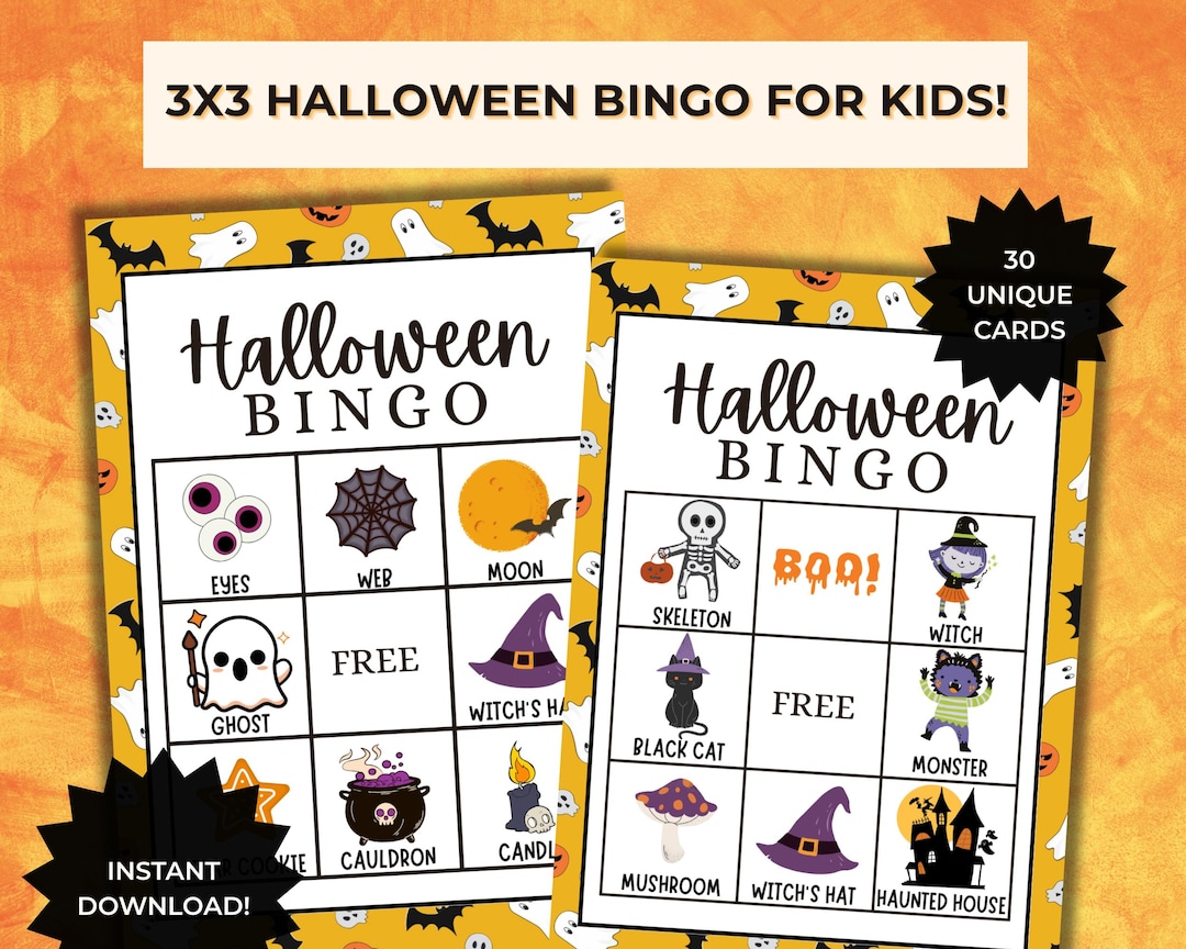 3x3 Halloween Bingo for Kids Printable | Fun Spooky Bingo Game ...