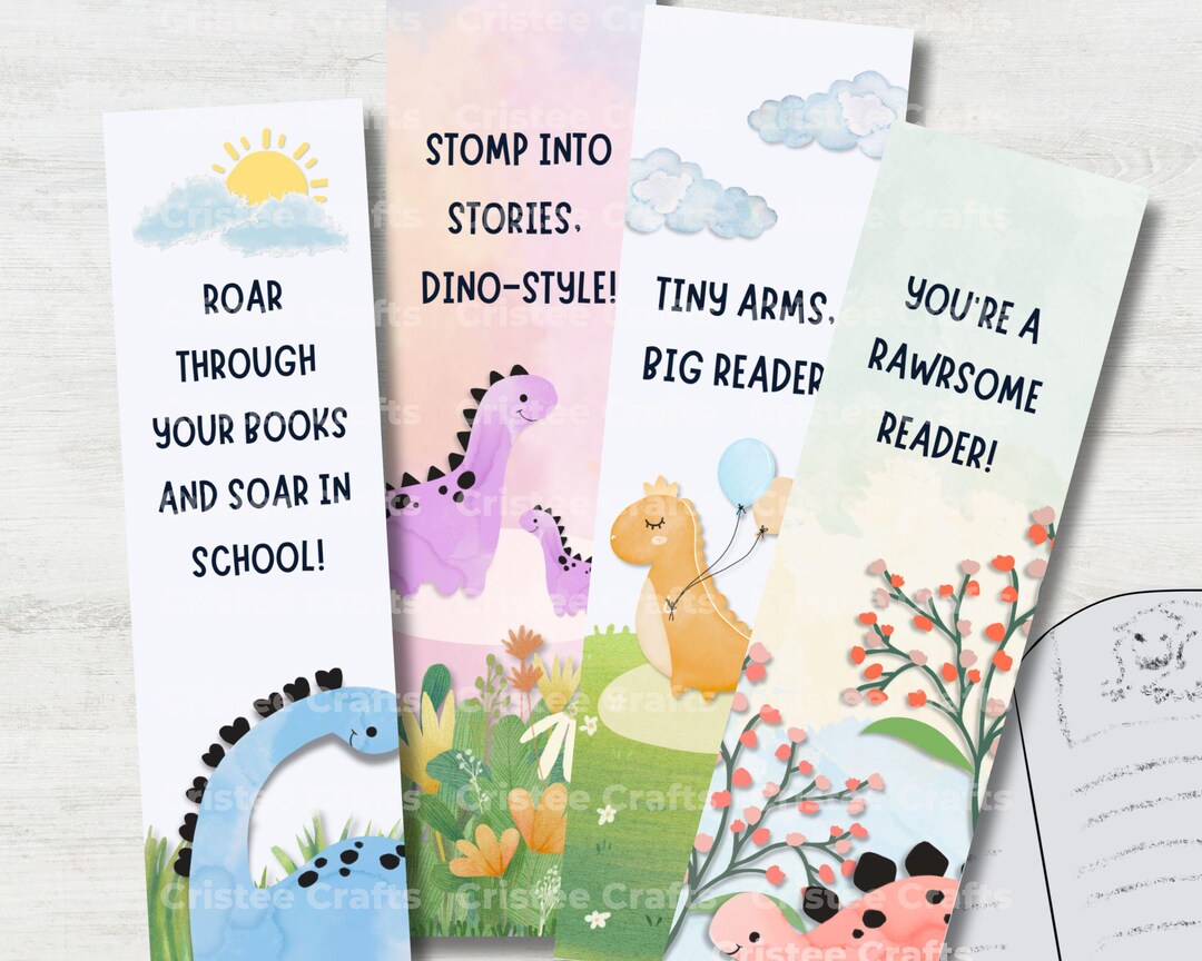 Dinosaur Bookmarks for Kids, Printable Dino Bookmark Set, Cute Dino ...