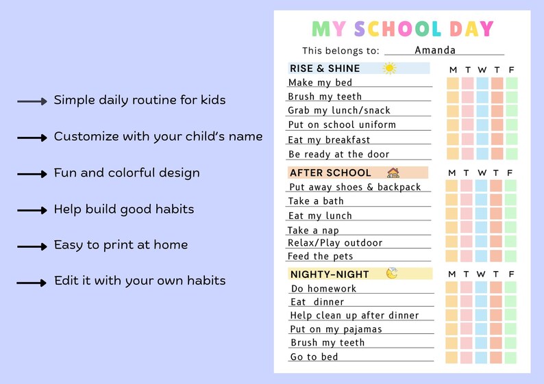 Printable School Routine Checklist for Kids | Morning, After School & Night Chart - Etsy