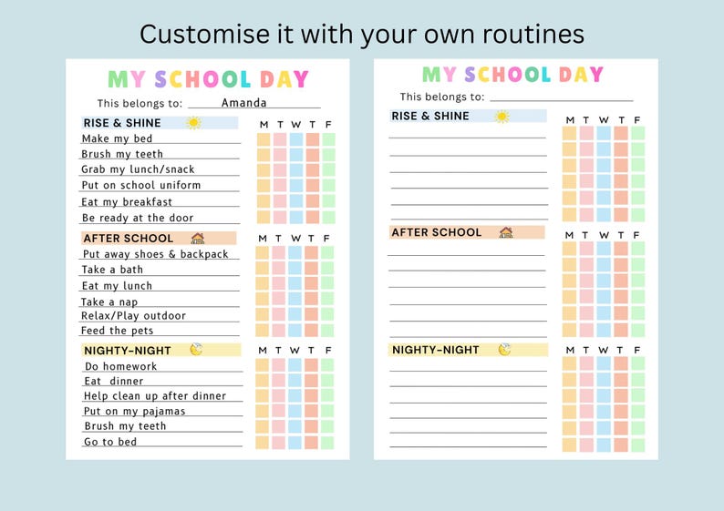 Printable School Routine Checklist for Kids | Morning, After School ...