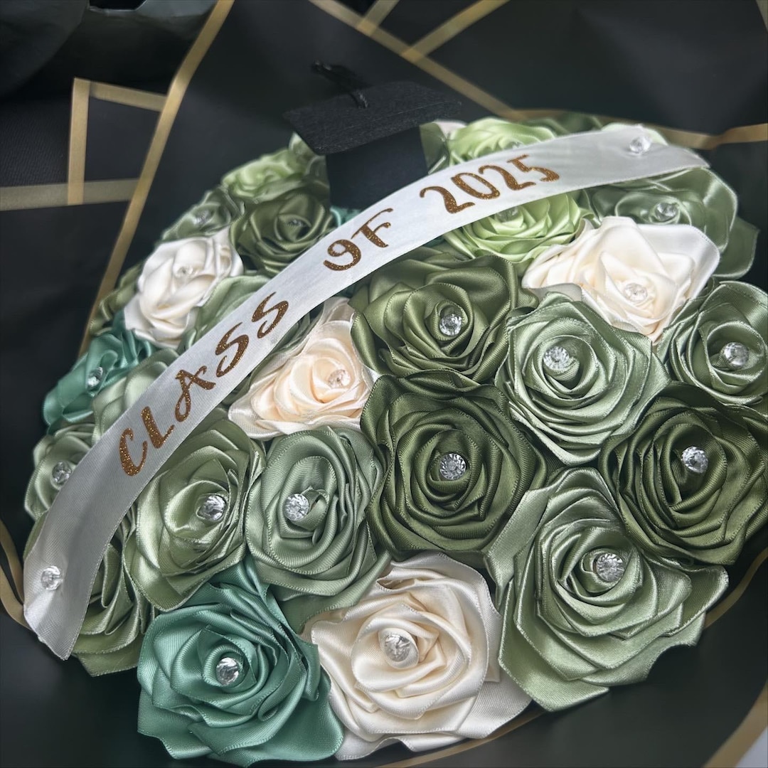 Custom Graduation Ribbon Rose Bouquet: Handmade Eternal Flower Gift - Etsy