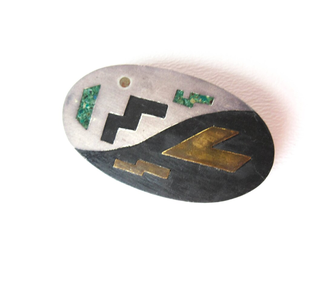 Mexican Silver Pin With Wood Inlay Design Sterling Geometric Jewelry - Etsy
