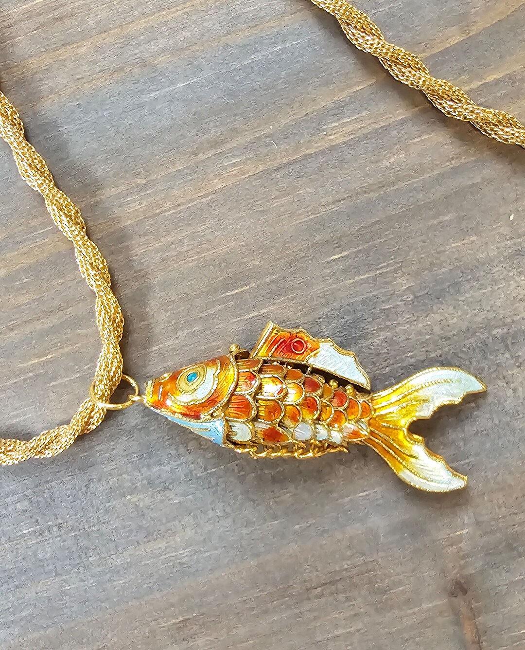 Cloisonné Koi Fish Necklace Articulated Red Gold Tone Chain - Etsy