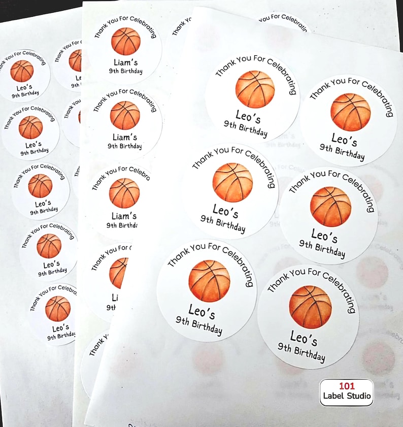 Party Bundle Pack. Basketball Birthday Stickers – Custom Round Favor ...