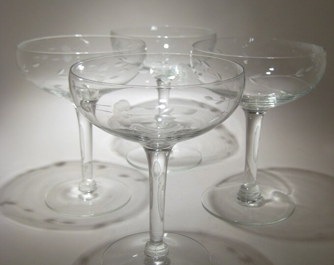 4 Princess House Crystal Champagne Coupes - Etched With Floral Design ...