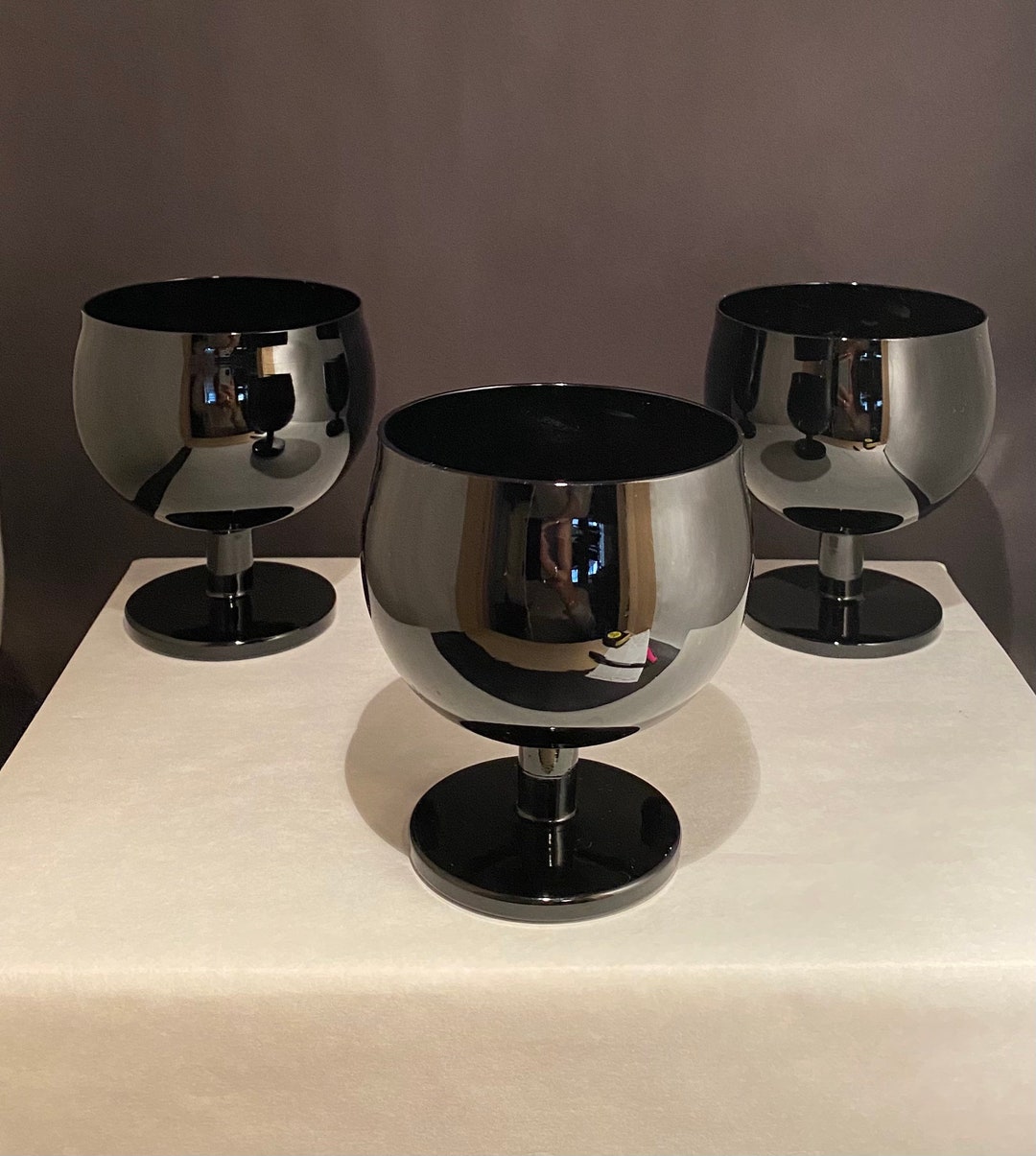 3 Black Glass Goblets Block Crystal Capers Pattern - Etsy
