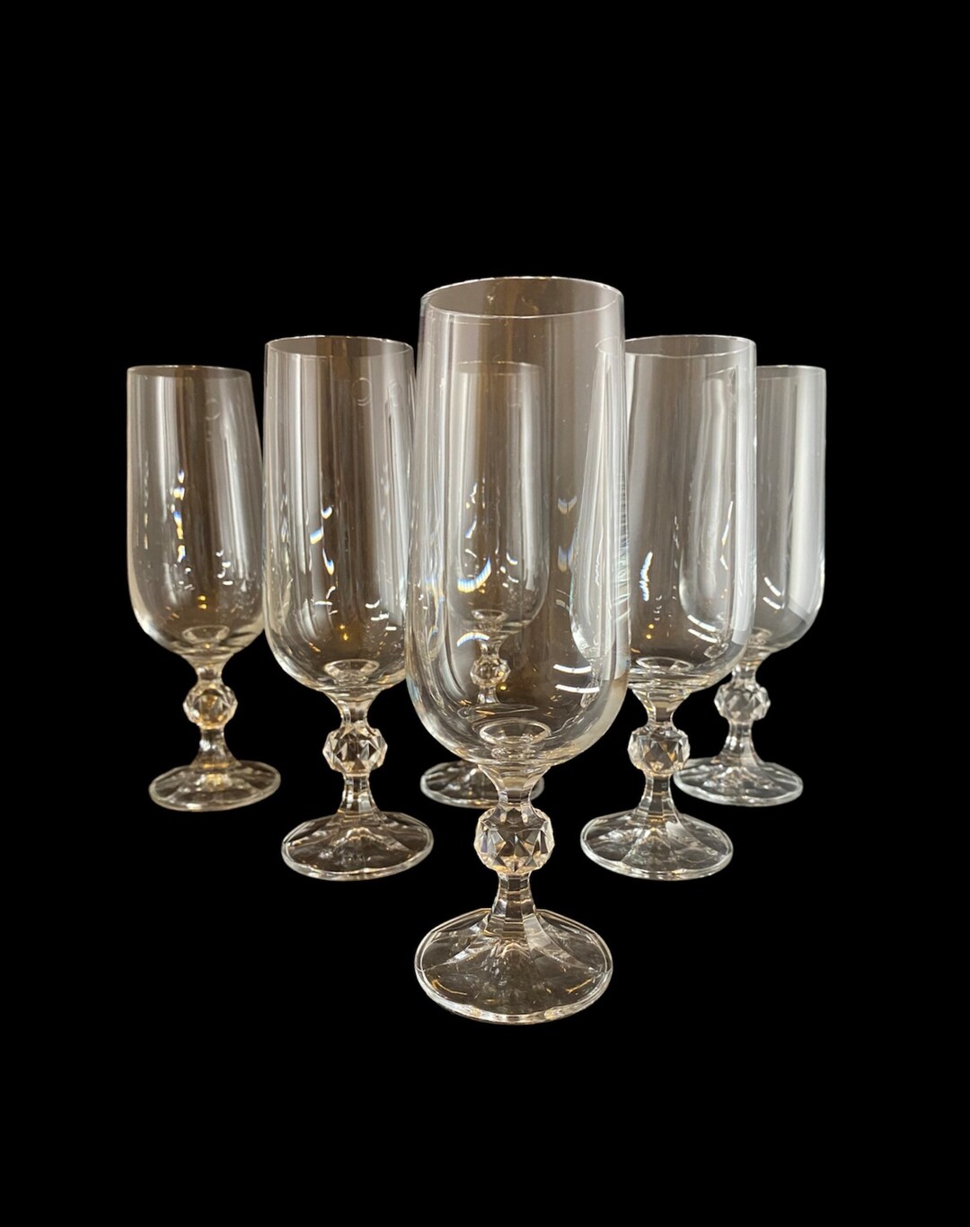 6 Crystal Champagne Flutes With Cut Crystal Ball Stem - Etsy