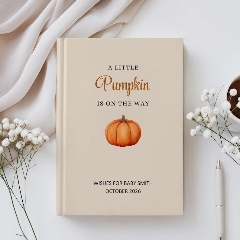 Pumpkin Baby Shower Guest Book, Custom, Wishes for Baby, Neutral, A ...