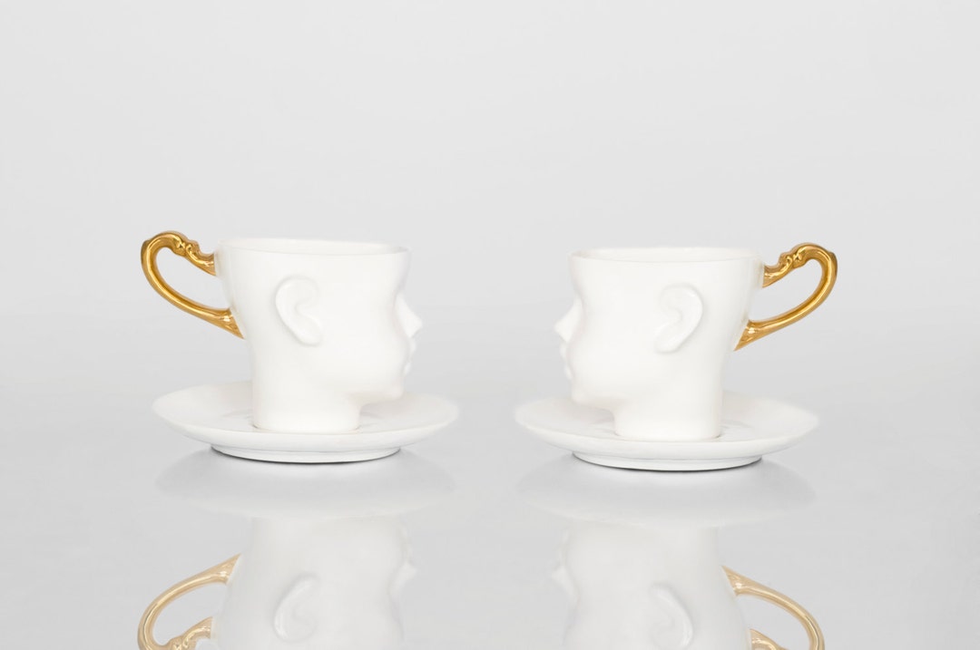 Porcelain Coffee Mug Ceramic Mug White and Gold Cups Set - Etsy