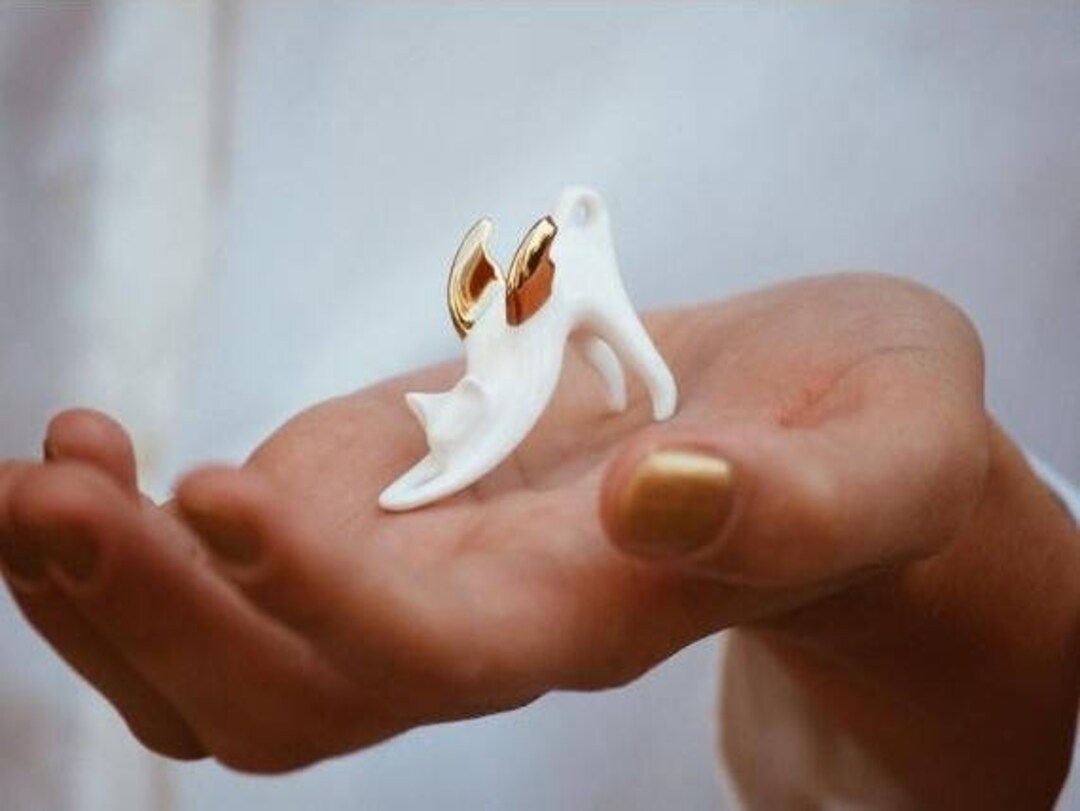 Flying Cat With Gold Wings, Ceramic Miniature Sculpture Porcelain ...