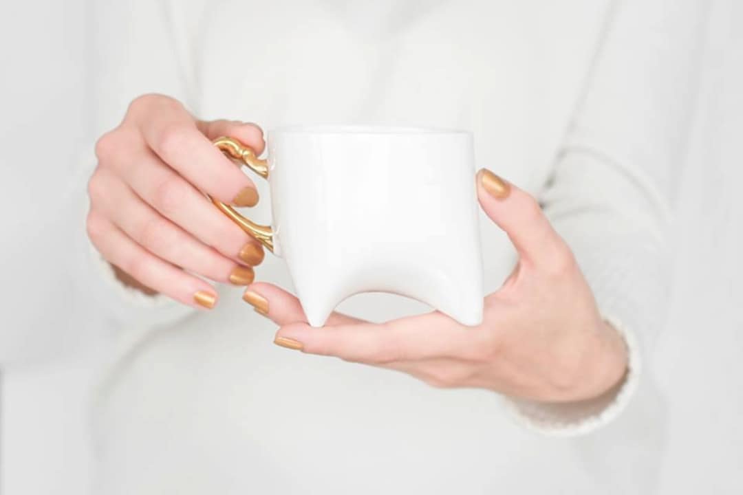 TRIPLE White Porcelain Cup With Gold Handle - Unique Coffee Mug or Tea ...
