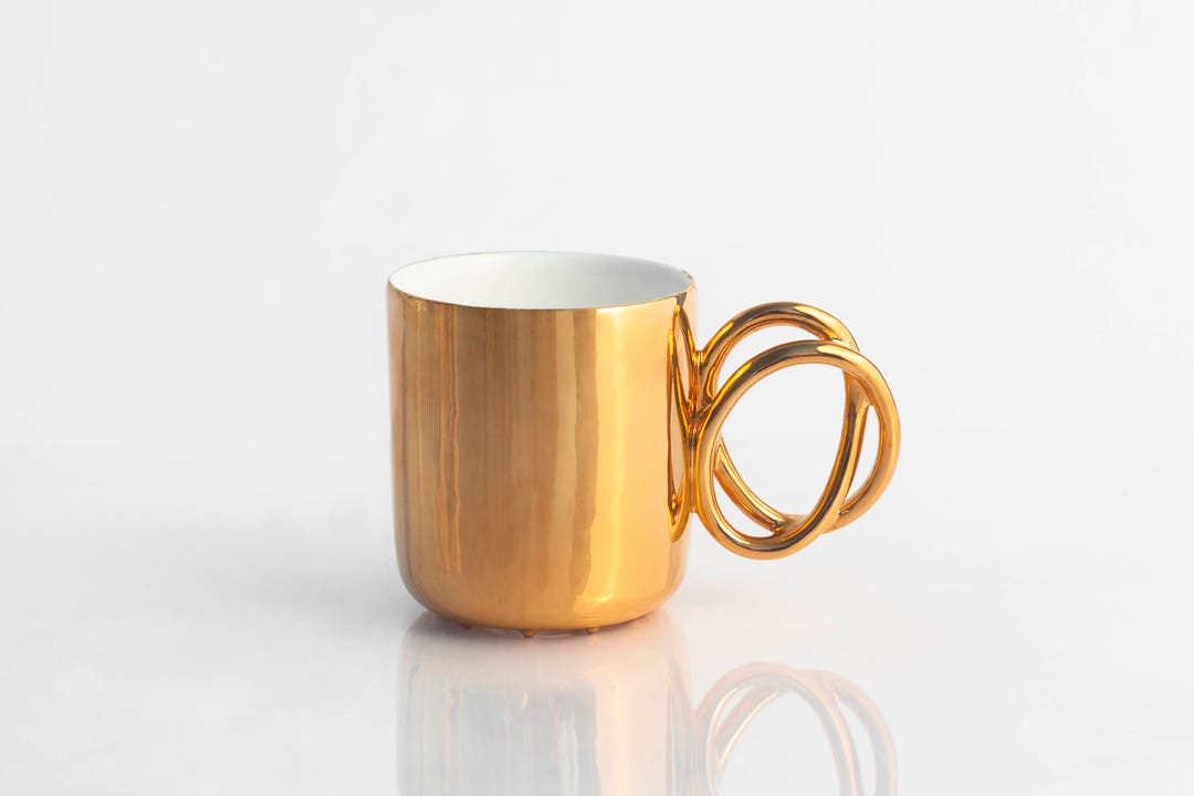 TWIST Mug, Porcelain Cup Painted With Real Gold, Ceramic Mug for Coffee ...