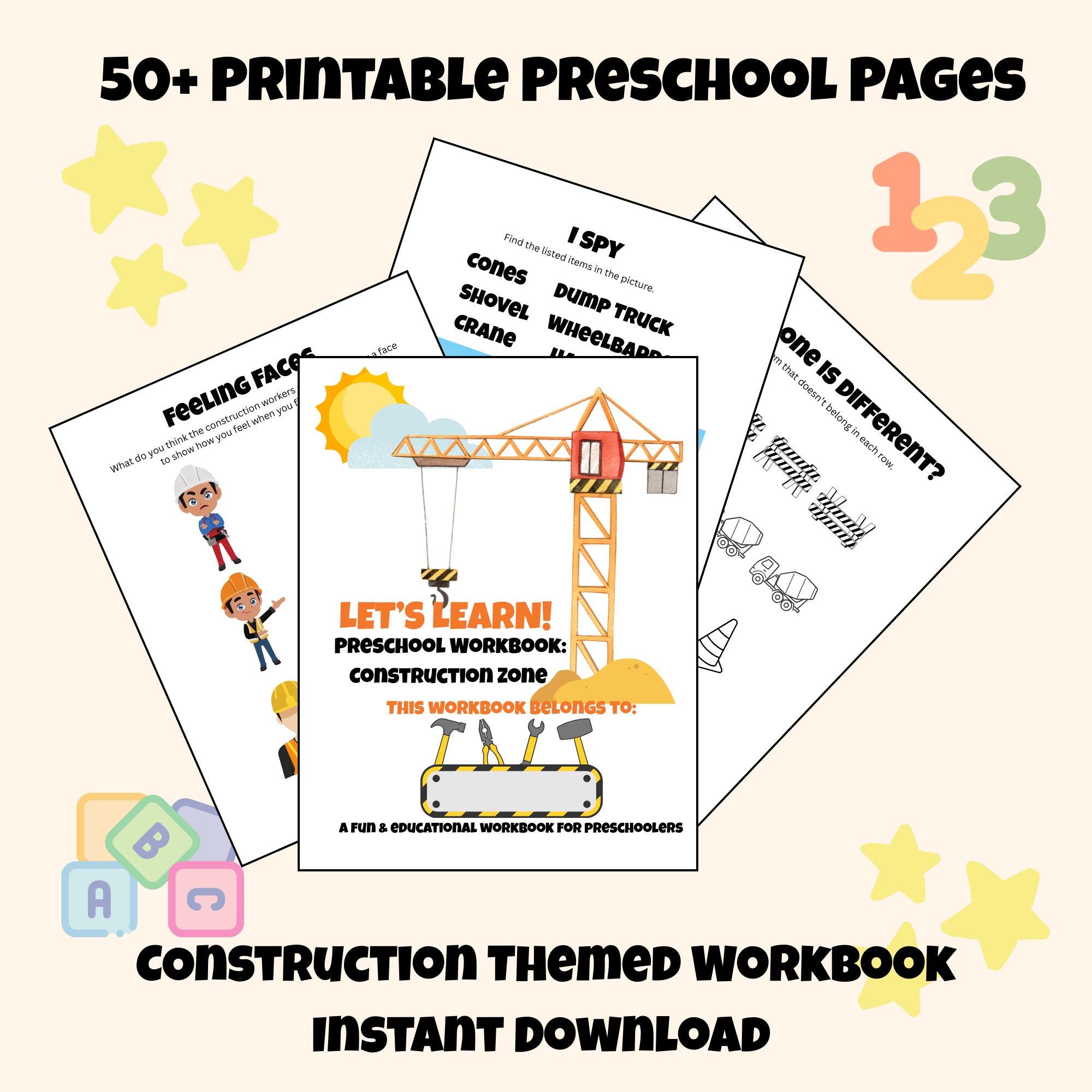 Construction Zone Preschool Workbook: 50+ Page Learning Activities ...