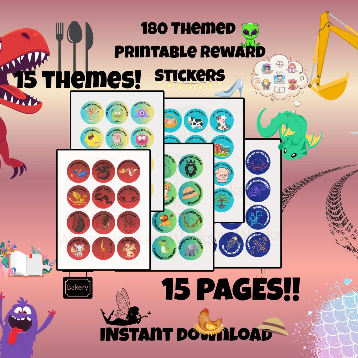 Printable Reward Sticker Bundle: 15 Fun Themes for Kids (PDF Download ...
