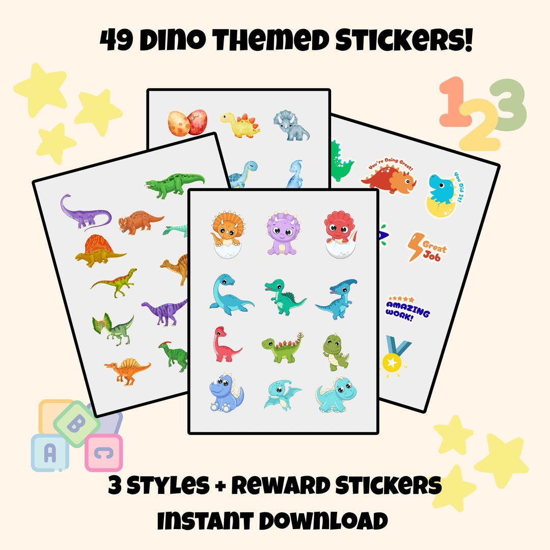 Dinosaur Printable Sticker Pack: 49 Dino Stickers for Preschool ...