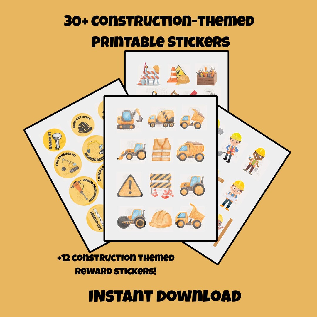 Construction Vehicle Sticker Set: Kids' Printable Reward Stickers ...