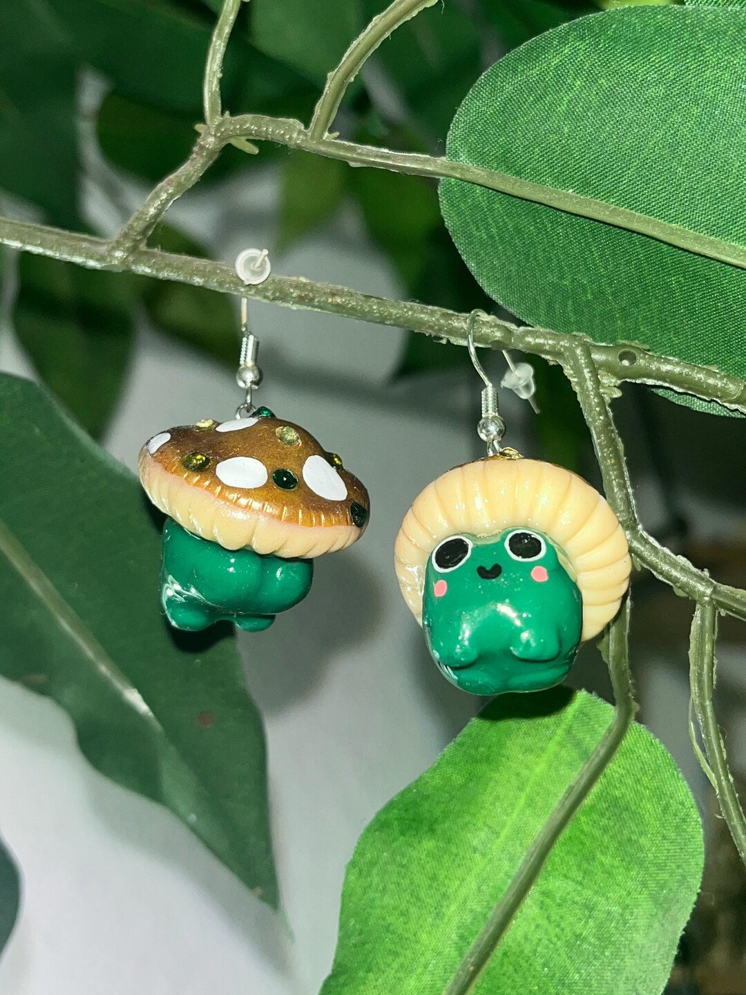 Polymer Clay Earrings: Cuties W/ Mushie Hats - Etsy
