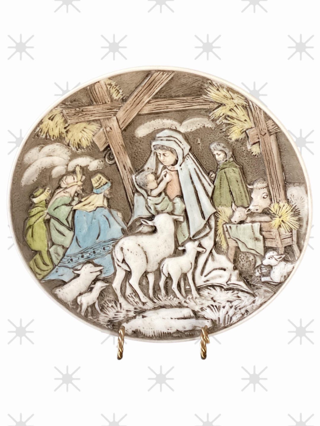 Vintage Fenton Art Glass Florentine on Brown Hand Painted Nativity ...