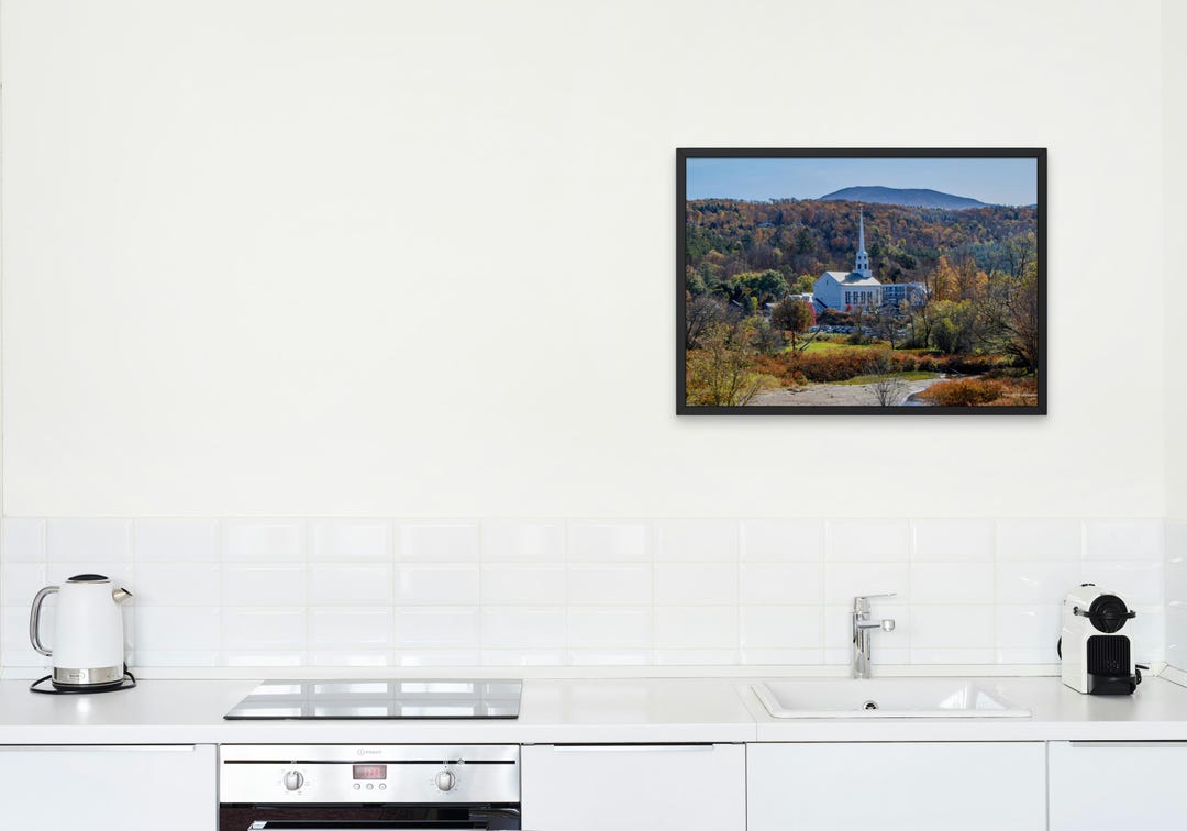 Stowe Community Church Fall Foliage Print - Vermont Autumn Landscape ...