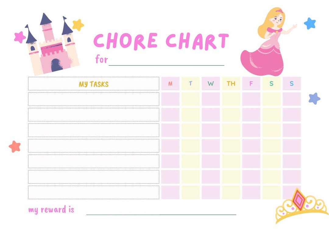 Princess Chore Chart for Girls | Printable Kids Chore Chart PDF | Fun ...