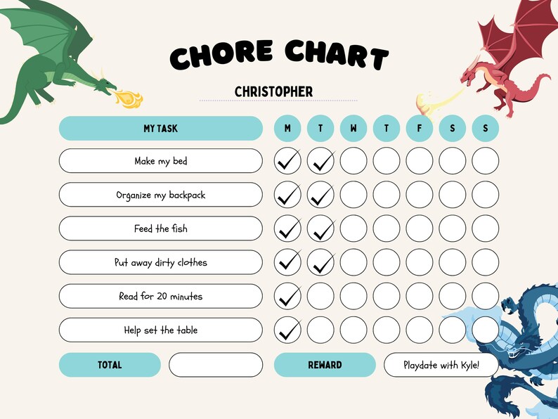 Printable Kids Chore Chart Editable Reward Chart Daily Task Checklist ...