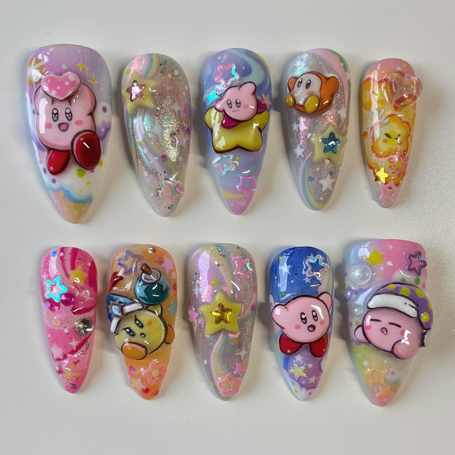 Kirby 3D Press on Nails, Handmade Kawaii Star Nail Set, Cute Pastel ...