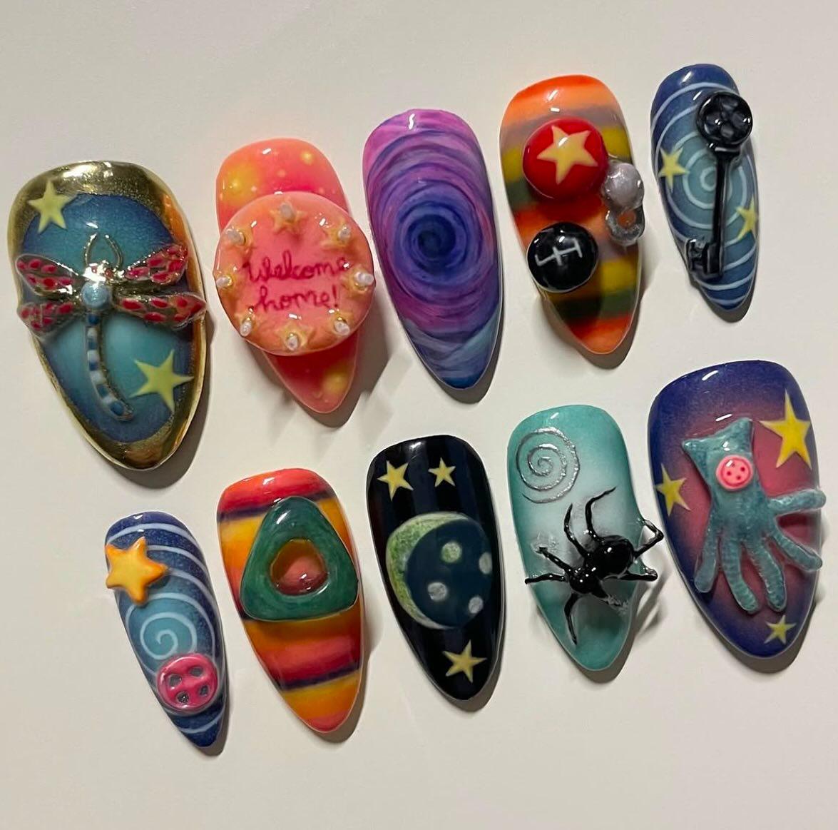 Galaxy Coraline Press on Nails, Handmade 3D Cosmic Nail Art With Stars ...