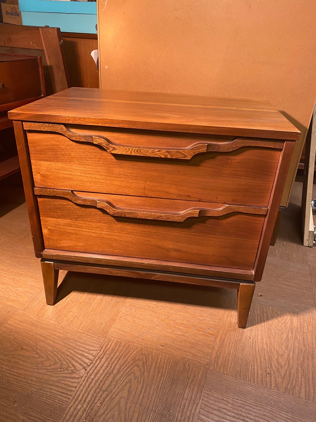 Mid Century Vintage Atomic Nightstand Walnut Two Drawer - Etsy