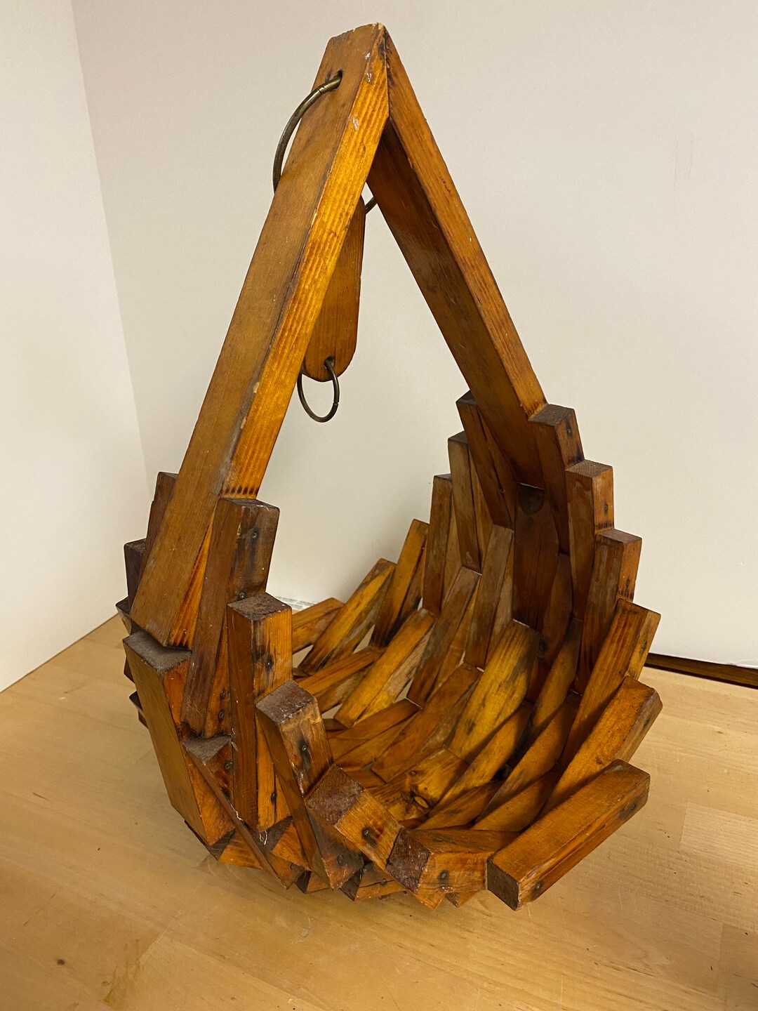 Mid-century Geometric Hanging Slat Basket Danish - Etsy