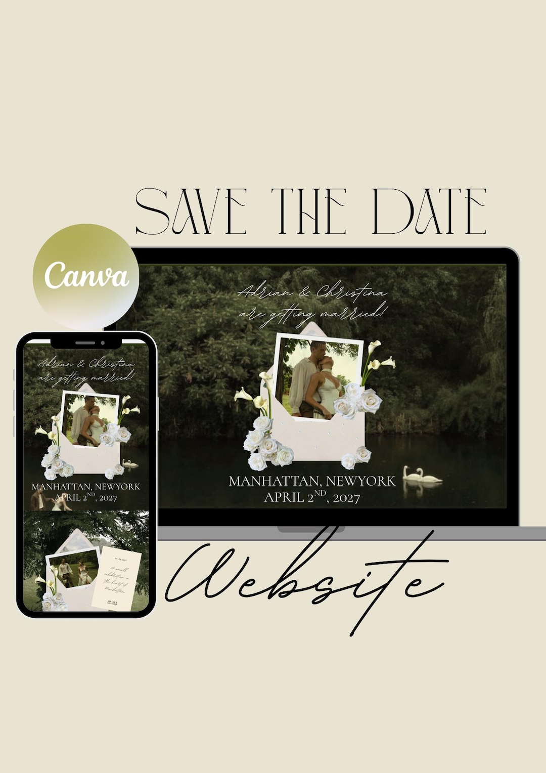 Floral Save the Date Website Template: Editable Canva Wedding Invite ...