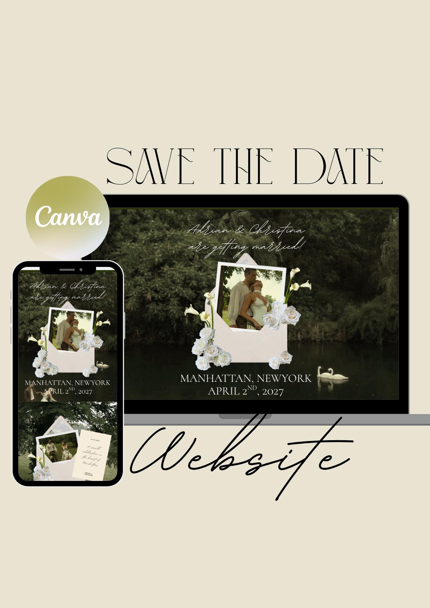Floral Save the Date Website Template: Editable Canva Wedding Invite ...