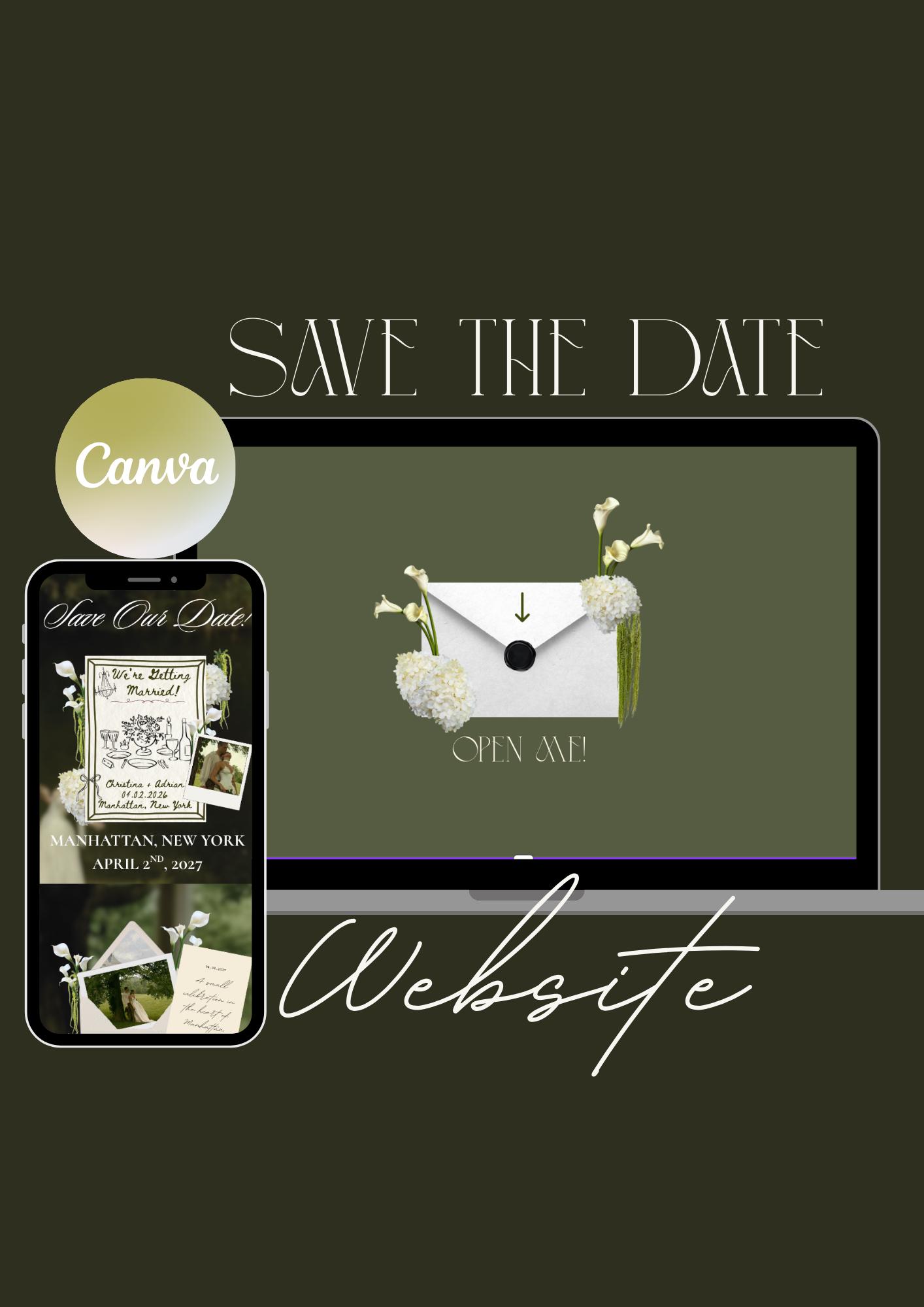Floral Save the Date Website Template: Editable Canva Wedding Invite ...