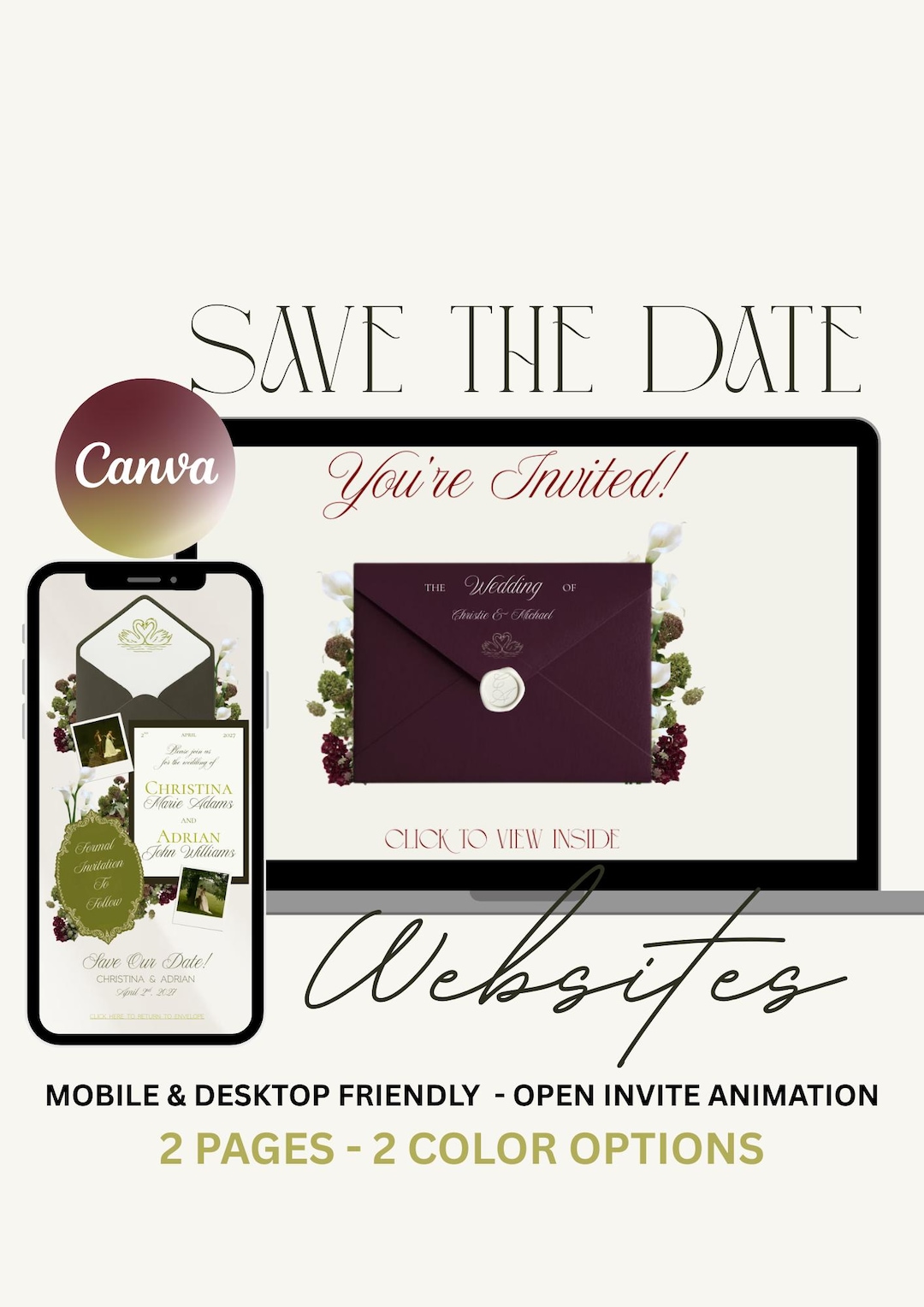 Two-theme Option Wedding Save the Date Website | Envelope Reveal ...