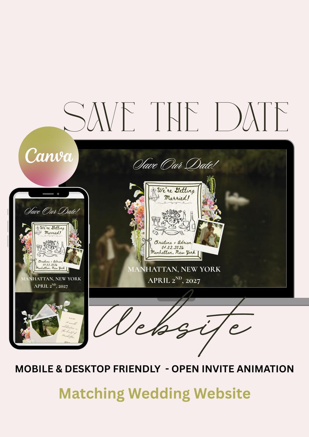 Floral Wedding Save the Date Website Template: Editable Canva Design - Etsy