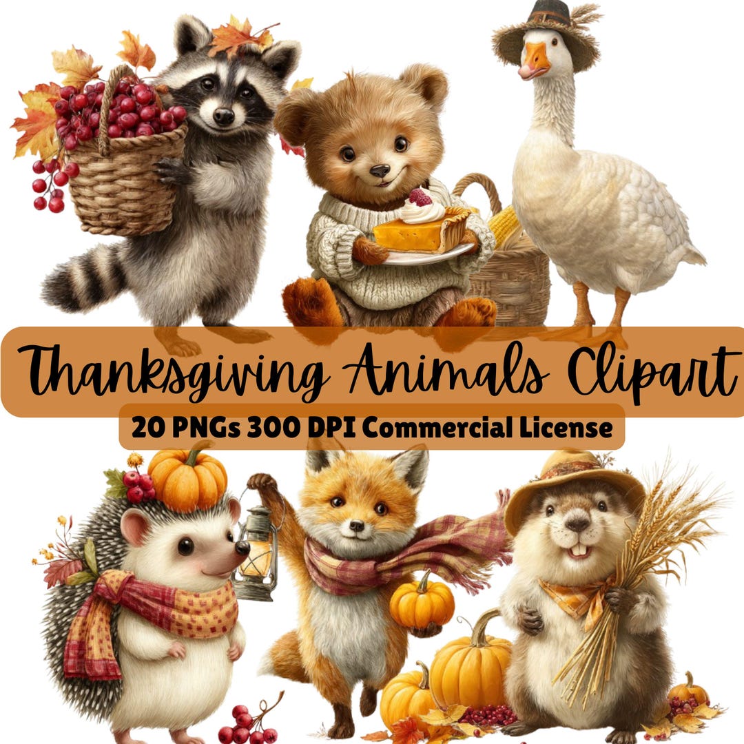 Thanksgiving Animal Clipart, Quirky Fall Woodland Creature Pngs, Autumn ...