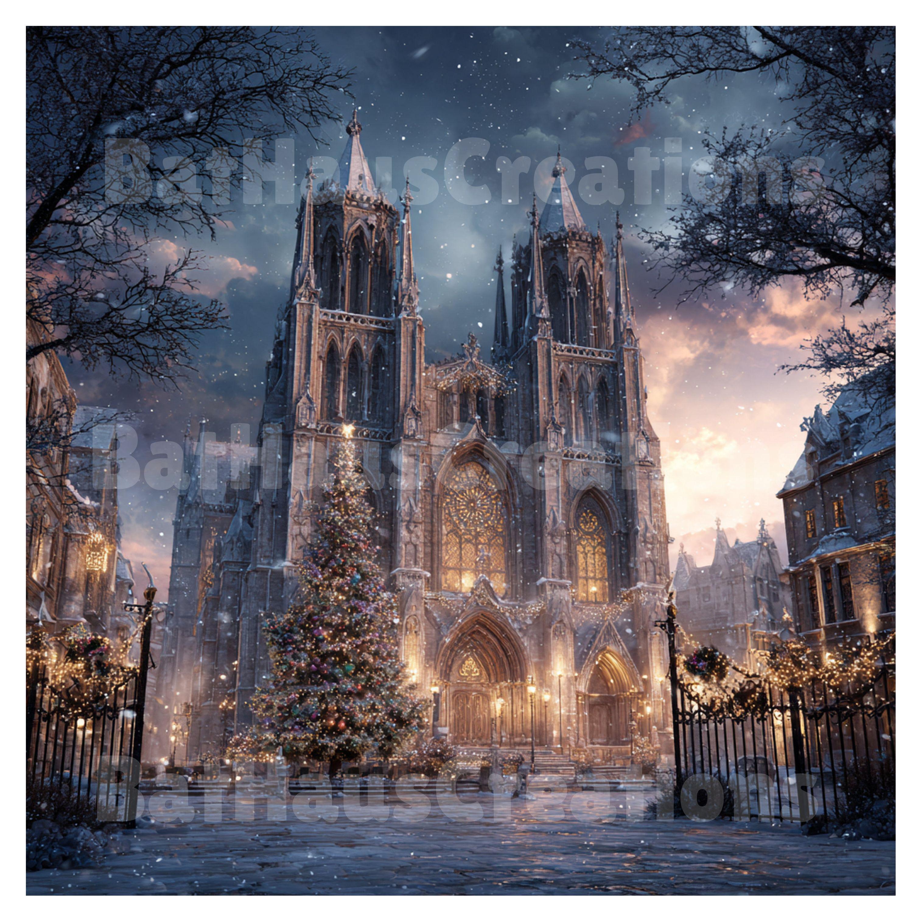 Gothic Christmas Cathedral Scenes, Holiday Winter Church Jpegs, Dark ...