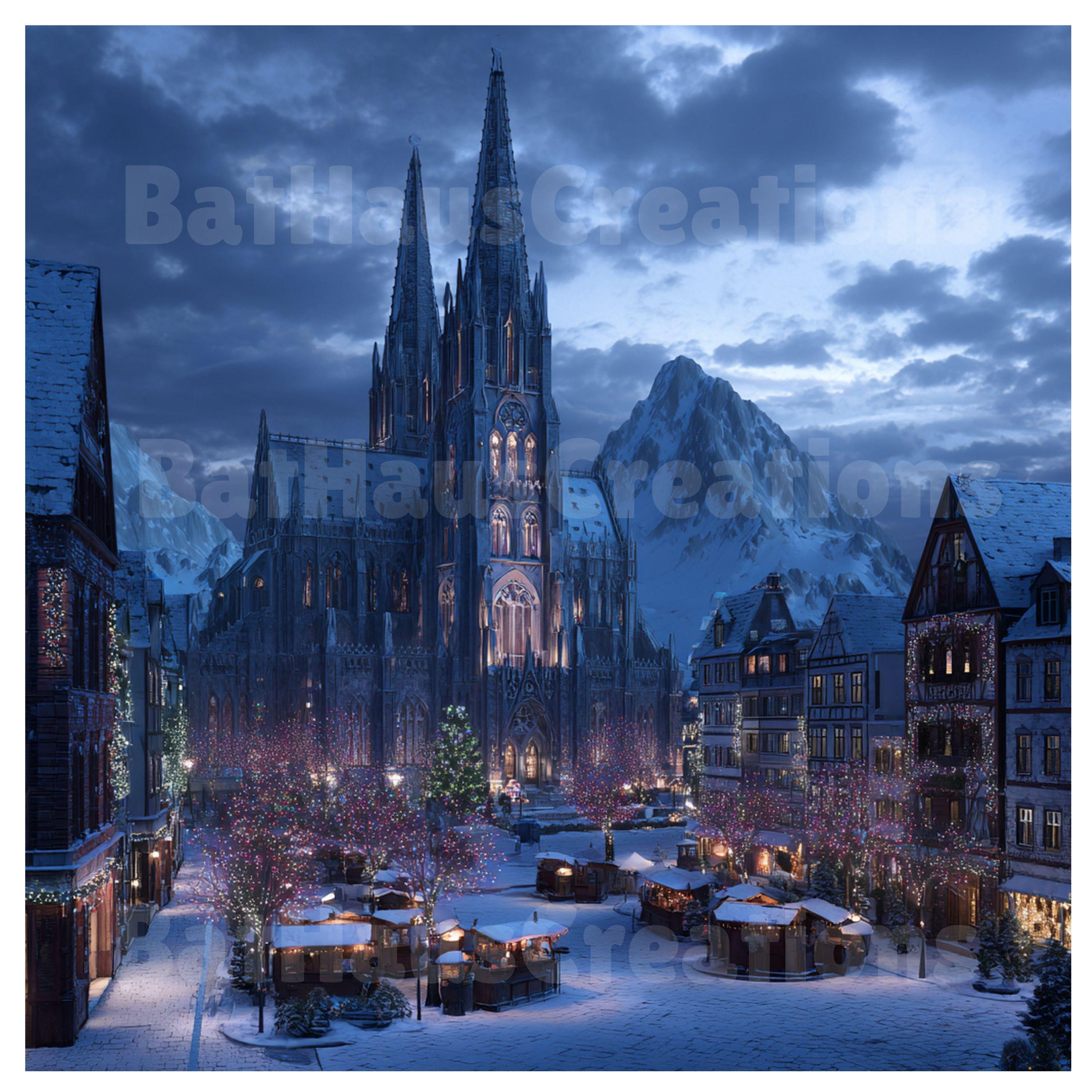 Gothic Christmas Cathedral Scenes, Holiday Winter Church Jpegs, Dark ...
