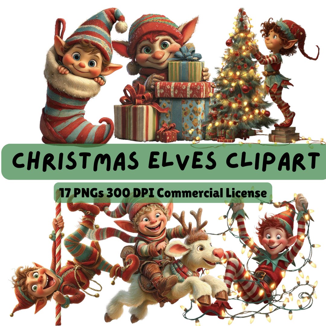 Christmas Elves Clipart Bundle, Santa's Workshop Helpers PNG Set ...