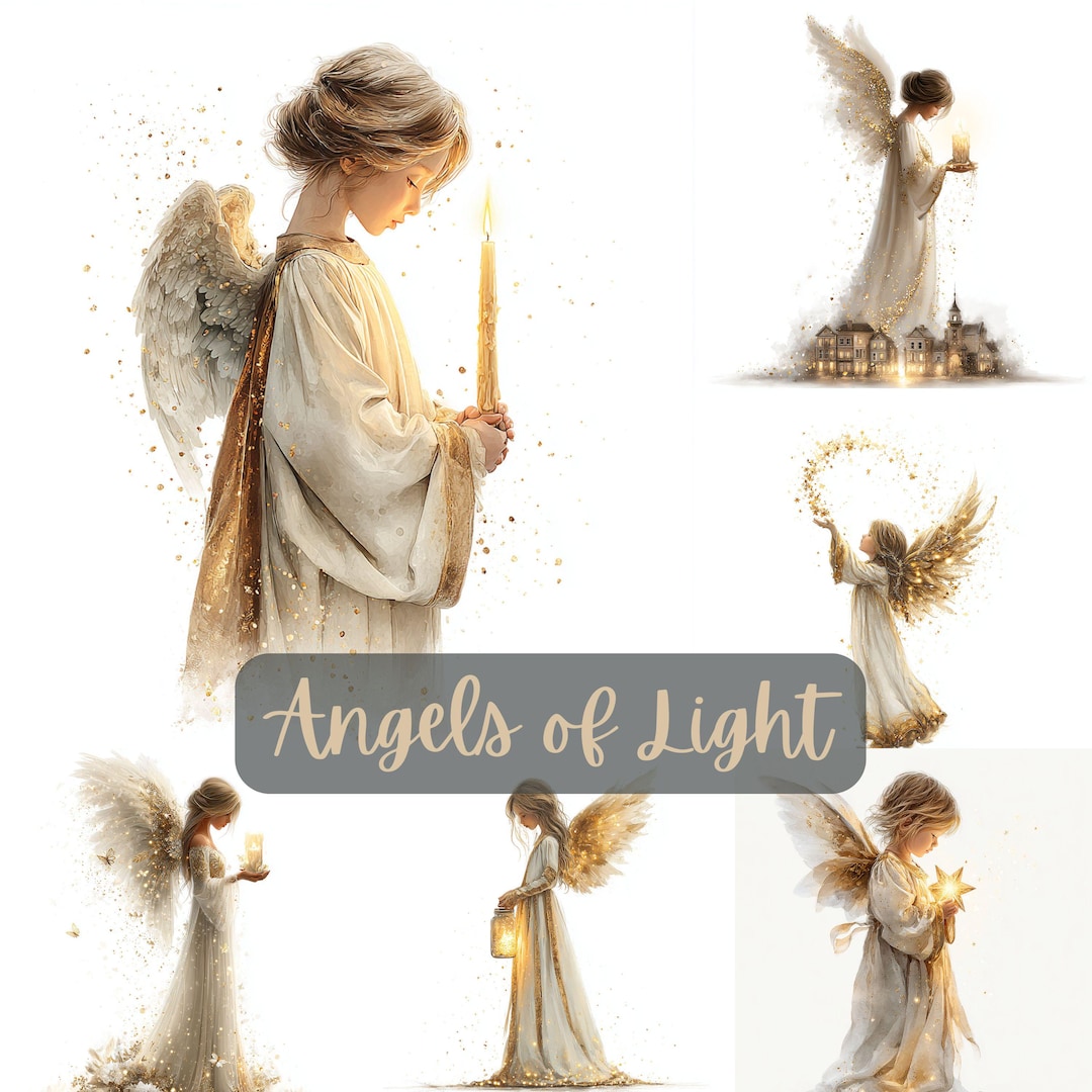 Angels of Light, Ethereal Watercolor Angel Jpgs, Gold Christmas ...